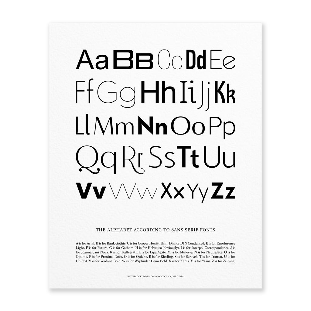 The Alphabet According to San Serif Fonts – Hitchcock Paper Co.