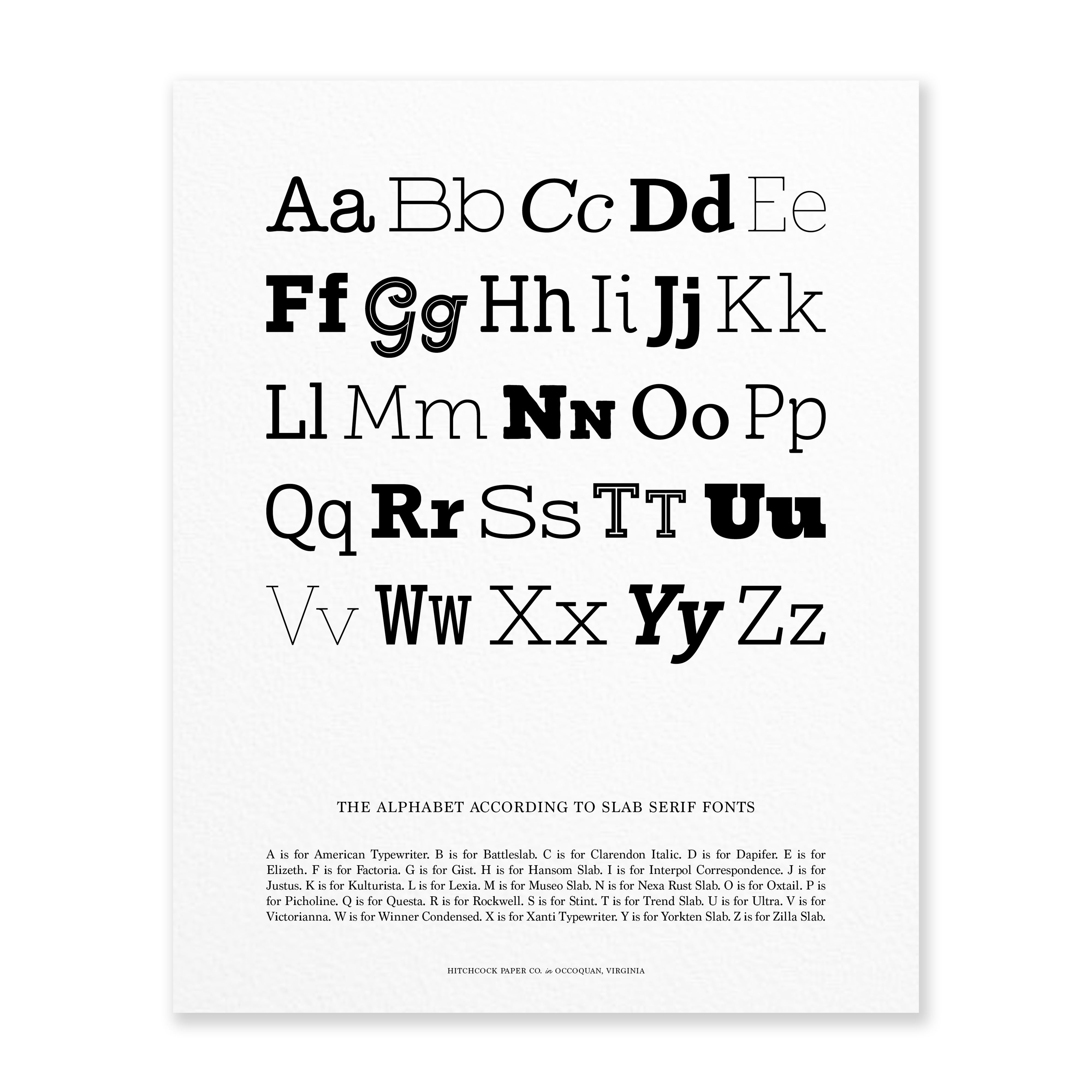 The Alphabet According to Slab Serif Fonts – Hitchcock Paper Co.